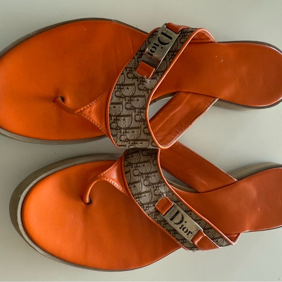Dior | Shoes | Christian Dior Orange Sandals With Brown Monogram | Poshmark